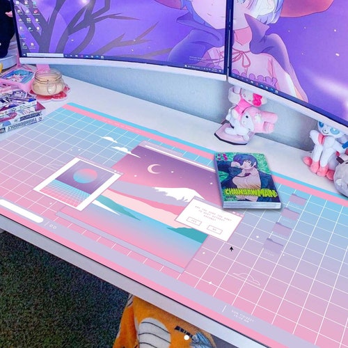 Pastel Wave Gamer Girl Desk Mat Cute Mouse Pad Kawaii Desk | Etsy