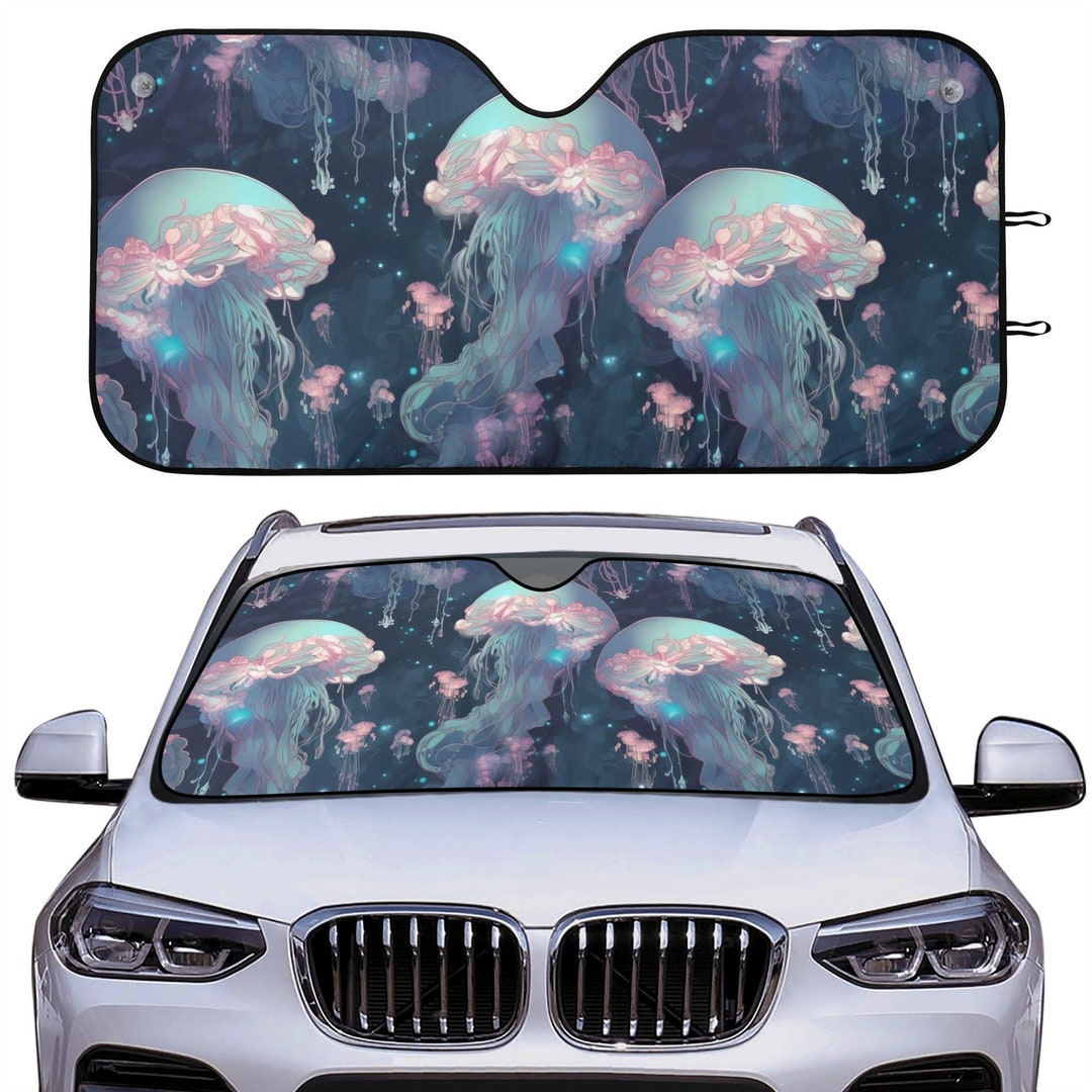 Cute Rainbow Jellyfish Car Sunshade for Windshield, Whimsical Window ...