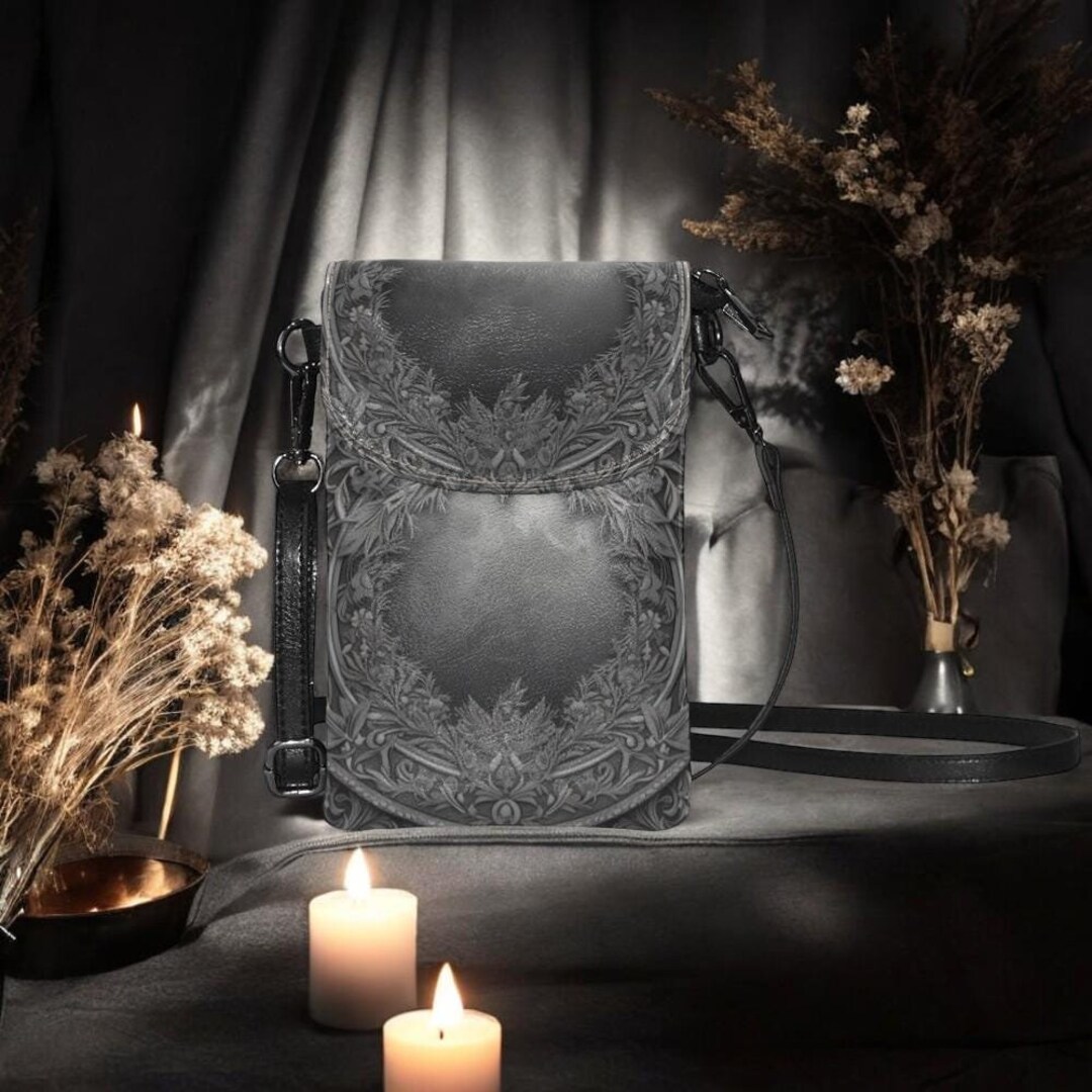 Gray Gothic Floral Moon Passport Wallet Shoulder Strap, Medieval Goth ...