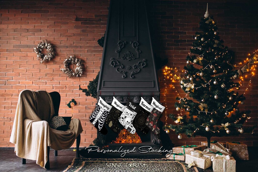 Kawaii Goth Spooky Christmas Stocking, Ribcage Skeleton Dark Christmas ...