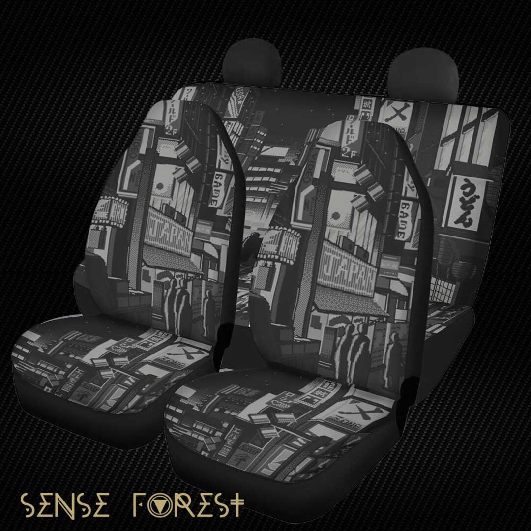 Vaporwave Pixel Art Japanese Street Car Seat Covers, Black Manga Anime ...