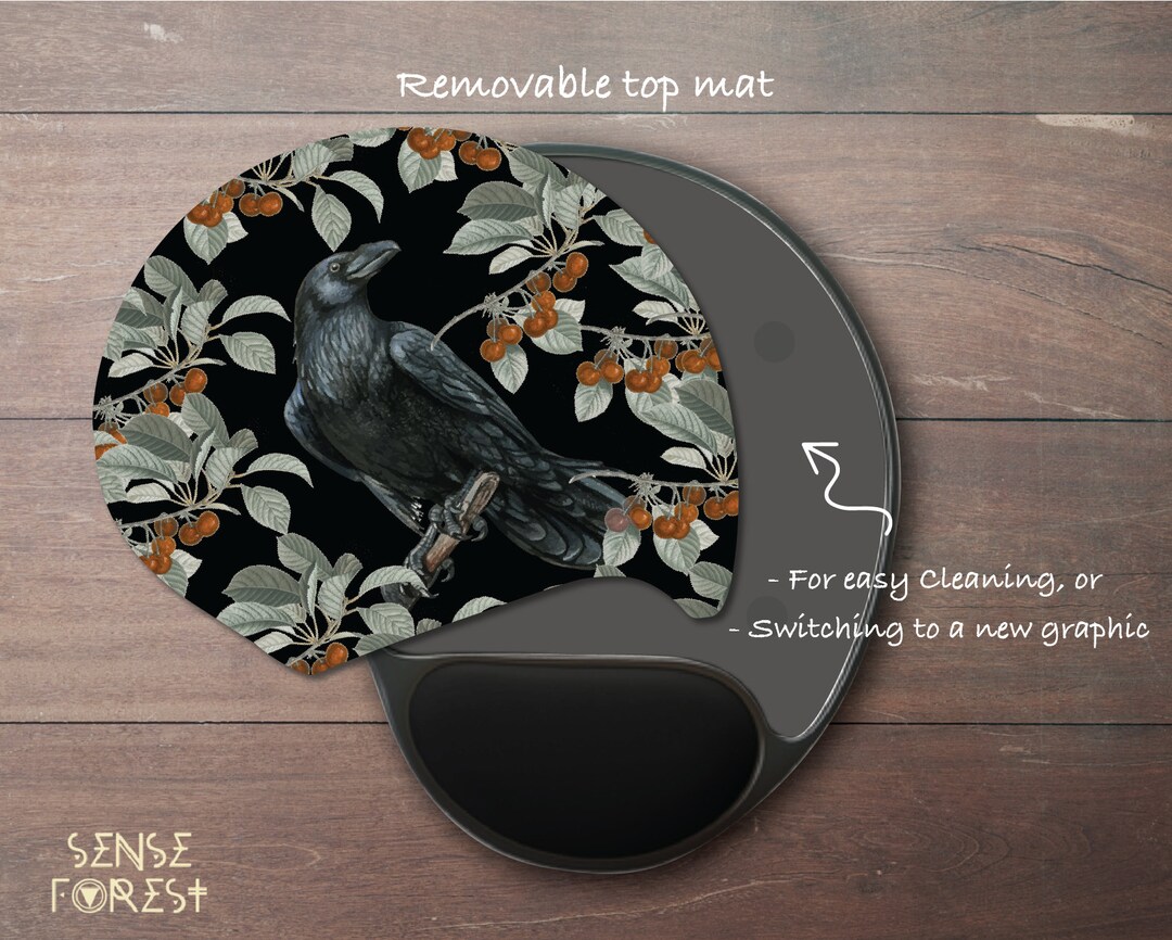 Witchy Crow Ergonomic Gel Pad Mouse Pad, Green Witch Mouse Mat, Nature ...