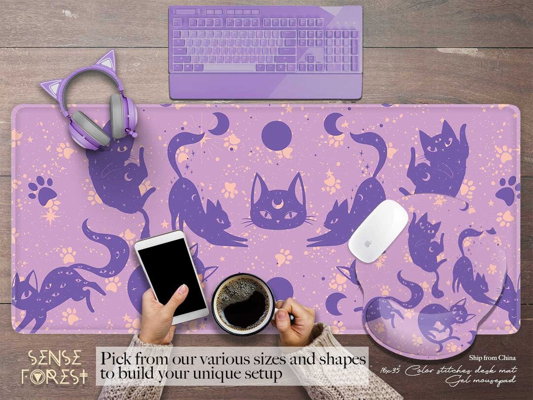 Desk Mat Cat, Desk Mat Gaming Mousepad, Pastel RGB Desk Mat Kawaii ...