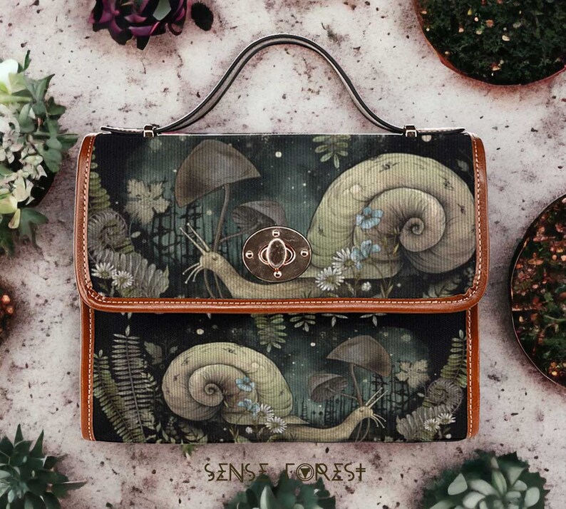 Goblincore Green Sense Forest Snail Canvas Satchel Bag - Etsy
