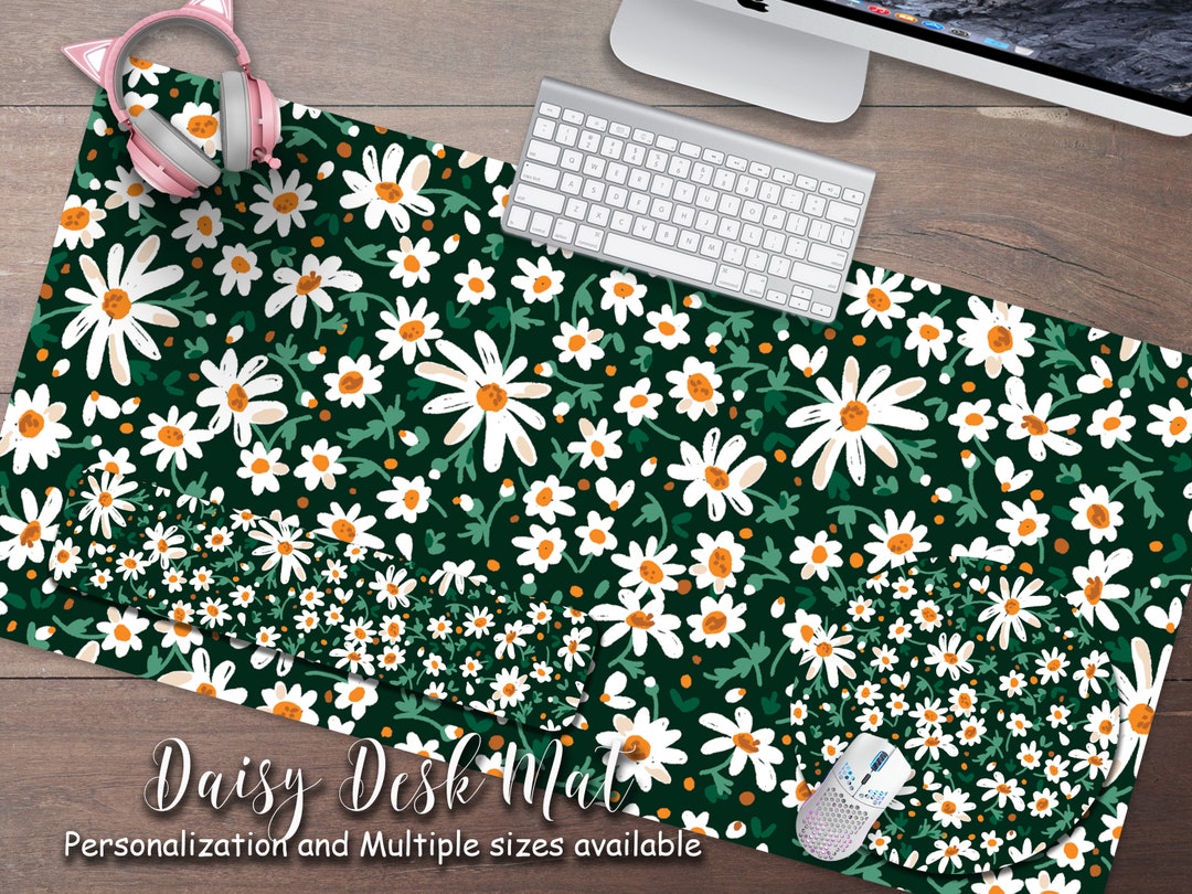 Wild Flowers Daisy Desk Mat Cute, Kawaii Floral Extended Mouse Pad ...