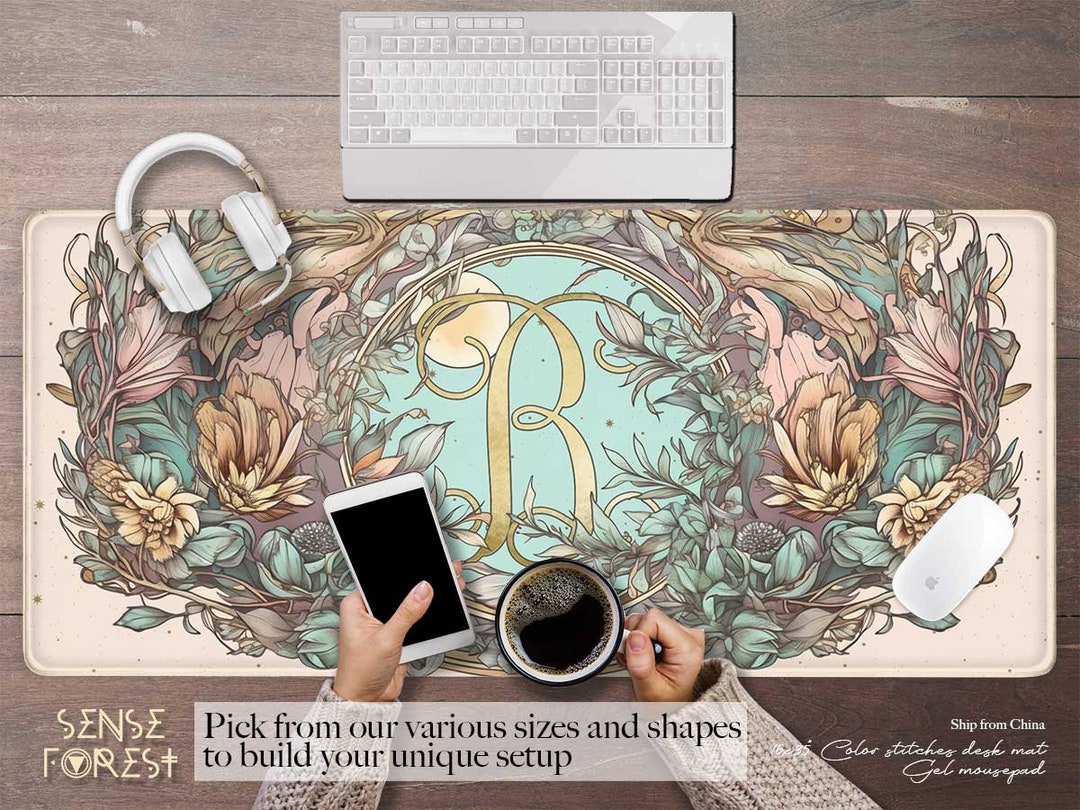Artistic Floral Custom PU Desk Pad, Personalized Desk Cushion Pad, Boho ...