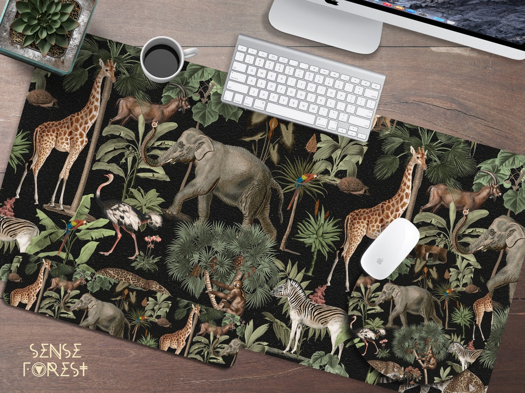 Africa Jungle Safari Trees & Animal Desk Mat, Extended Mouse Pad, Extra ...