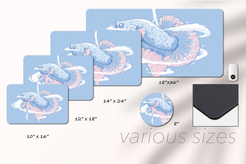 Pastel Blue Betta Fish Desk Mat Cute Extra Large Japanese - Etsy