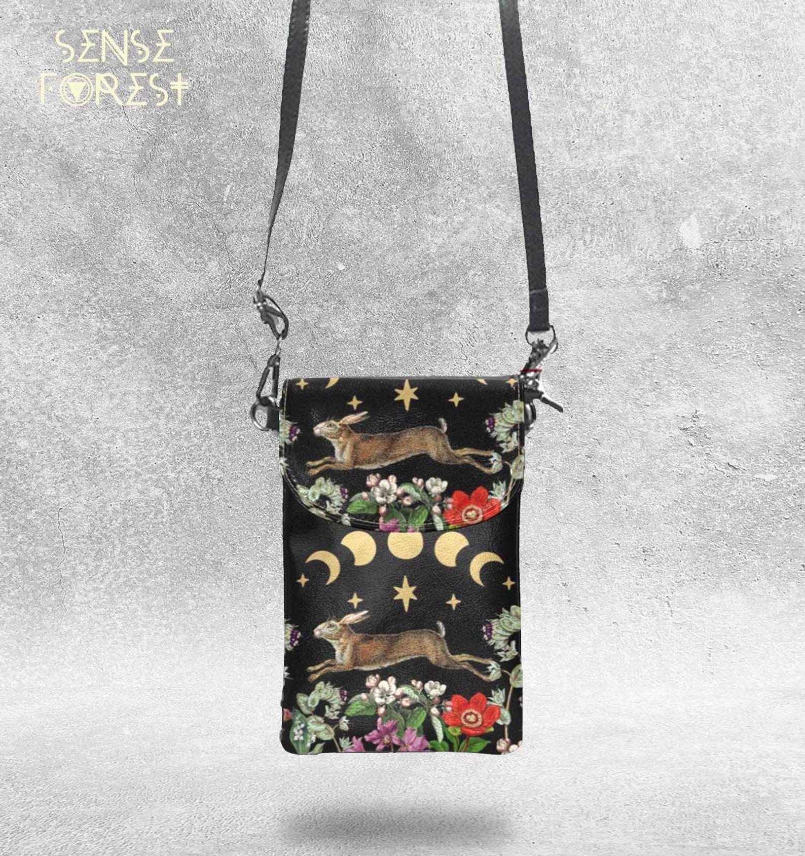 Wicca Moon Phase Rabbit Vegan Leather Sling Bag Eostre Forest - Etsy