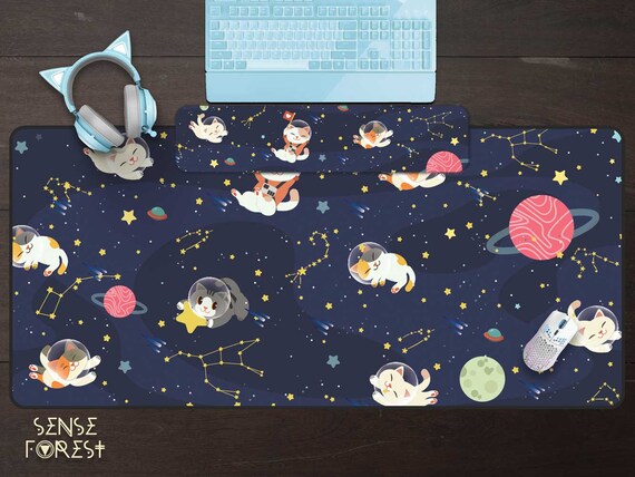 Cute Space Cats Galaxy Desk Mat Sewn Edges Astrology Space - Etsy
