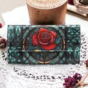 Gothic Teal Stained Glass Red Rose Canvas Satchel Bag, Women Witchy ...
