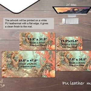 Coral Reef Blue Ocean PU Leather Desk Mat, Coastal Marine Sea Life XXL ...
