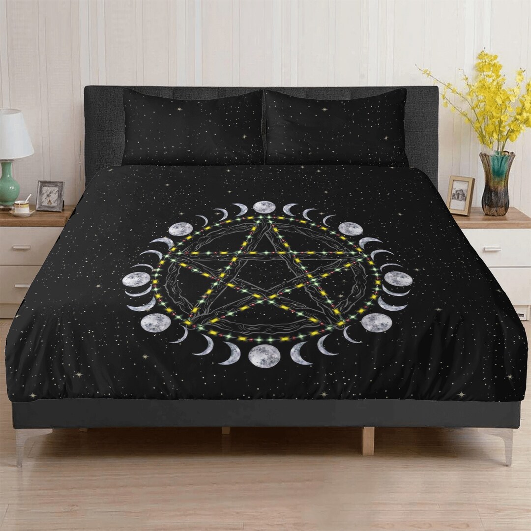 Dark Cottagecore Wicca Pentagram 3 Pcs Beddings, Pagan Moon Christmas ...