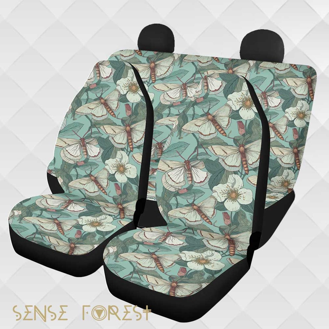 Mint Sage Green Floral Moth Car Seat Cover Full Set for Vehicle ...