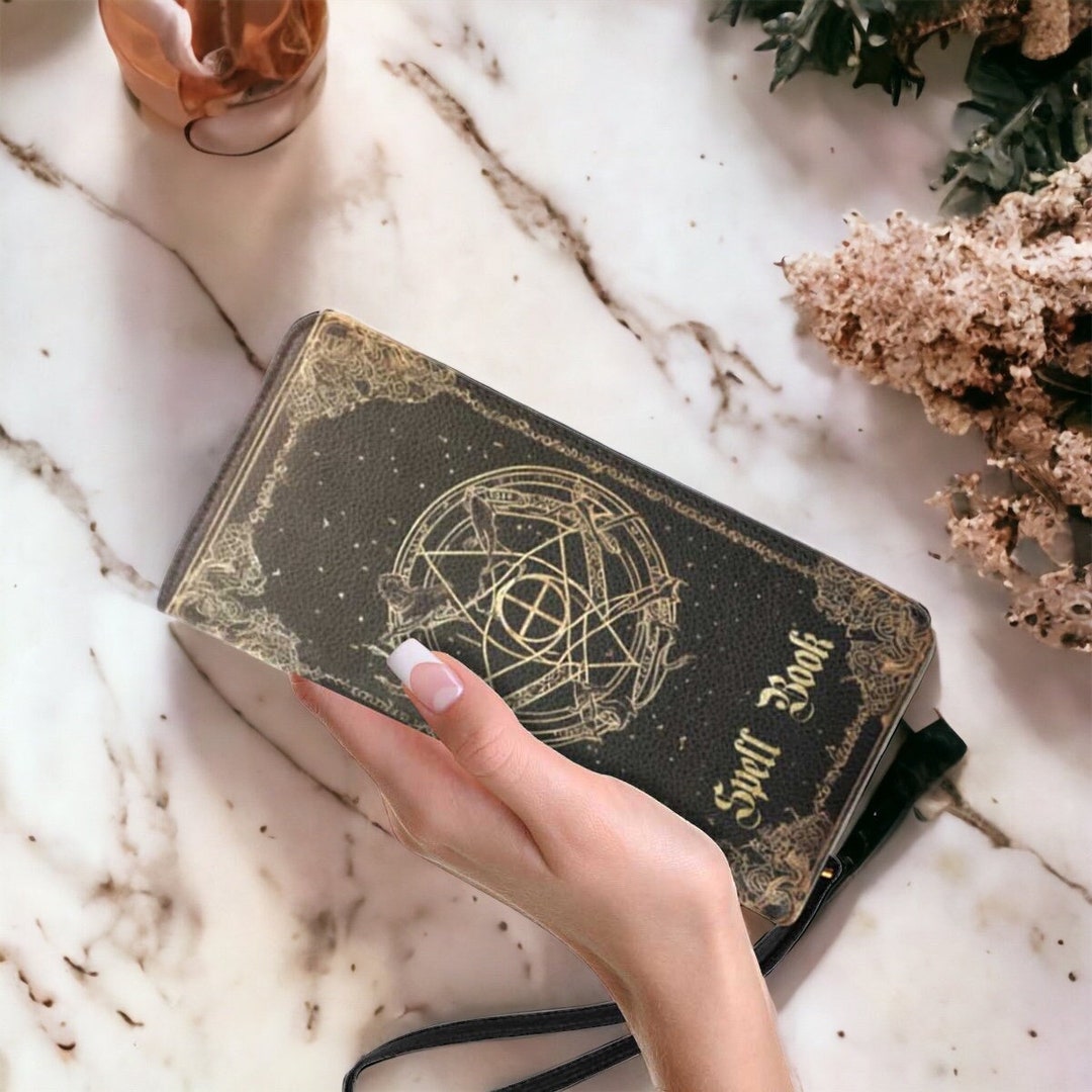 Black Spell Book Wallet, Bi-fold Dark Magic Witchy Goth Long Clutch ...