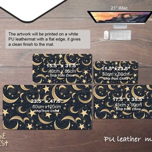 Pagan Witch Celestial Moon Stars PU Leather Desk Mat Cute, Dark ...