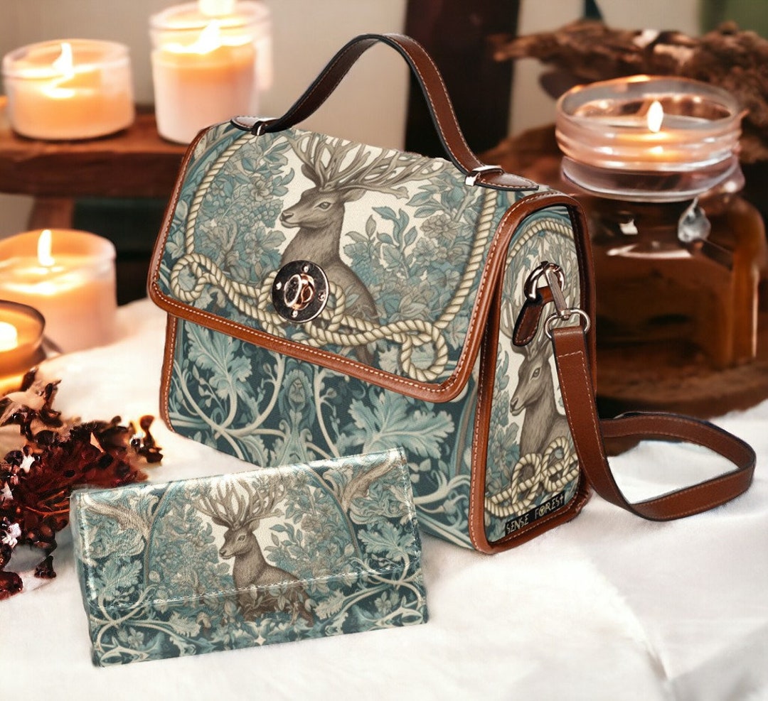 Retro Renaissance Deer Canvas Satchel Bag, Botanical Forestcore ...