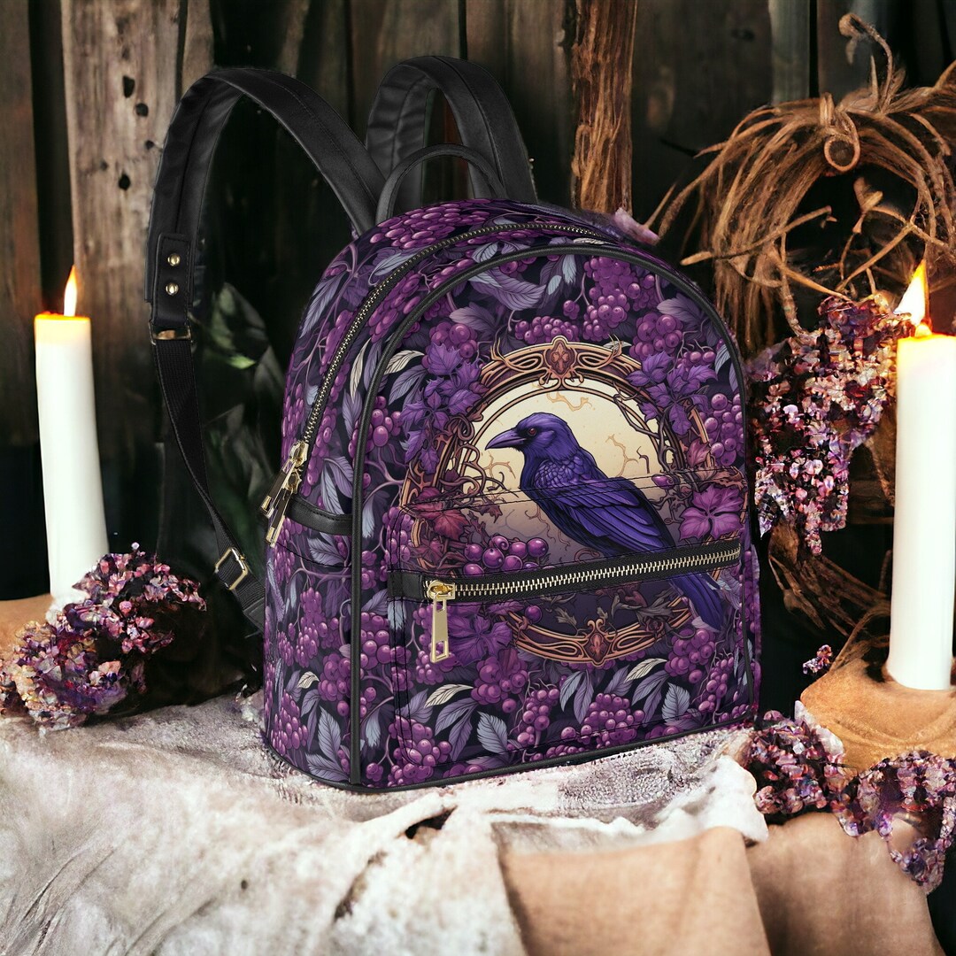 Cottagecore Purple Berry Crow Backpack Whimsical Botanical - Etsy