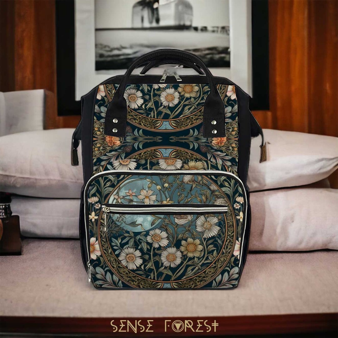 Mystical Cottagecore Moon Backpack, Witchy Floral Mommy Bag, Large ...