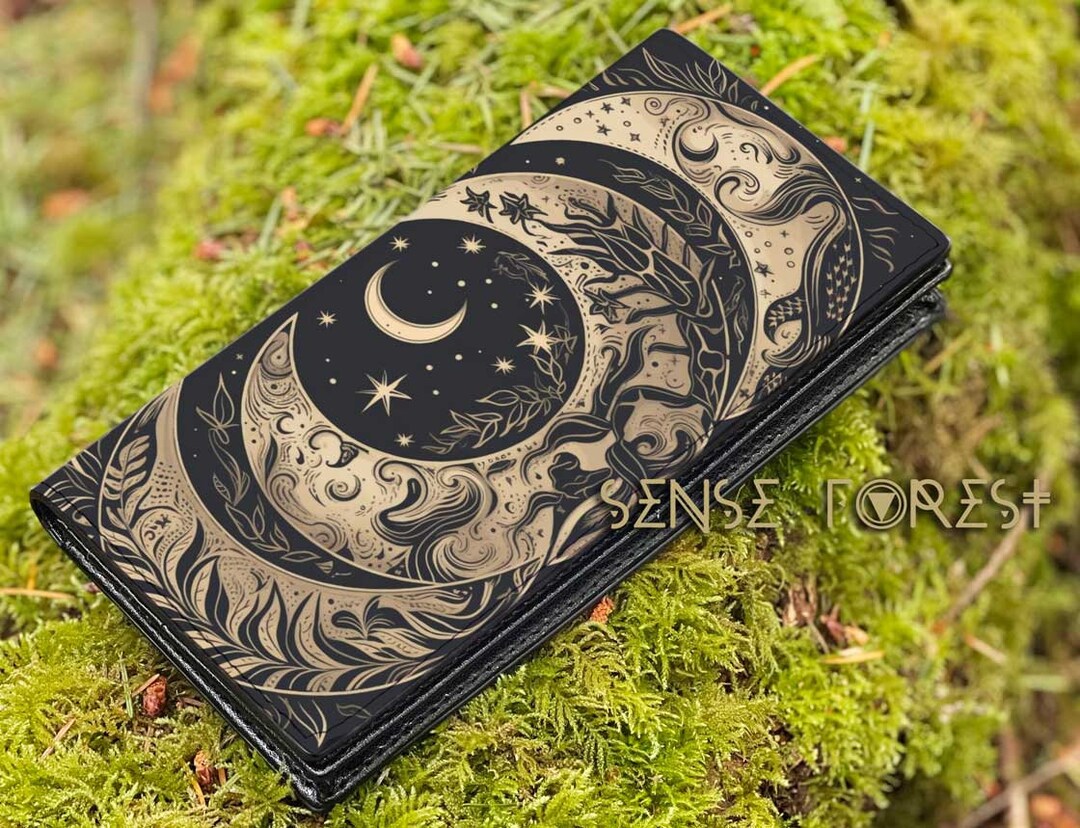 Boho Witchy Moon Floral Bi-fold Wallet, Moon Phase Vegan Leather Wallet ...