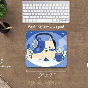 Blue Kawaii Space Cat Mouse Pad, Cute Anime Kitty Round Mousepad, Lo-fi ...