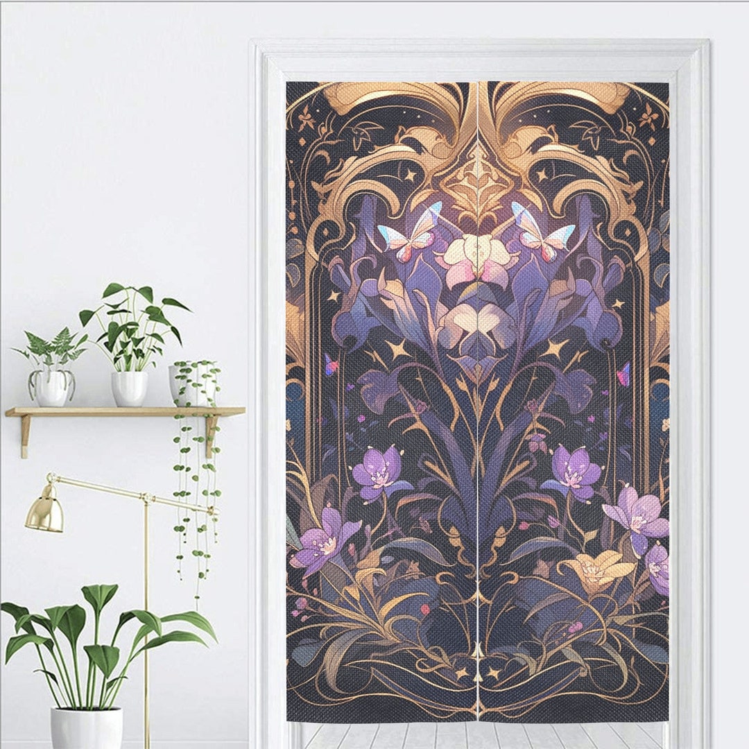 Purple Gold Anime Arch Noren Curtain, Gamer Room Door Curtain Panels ...