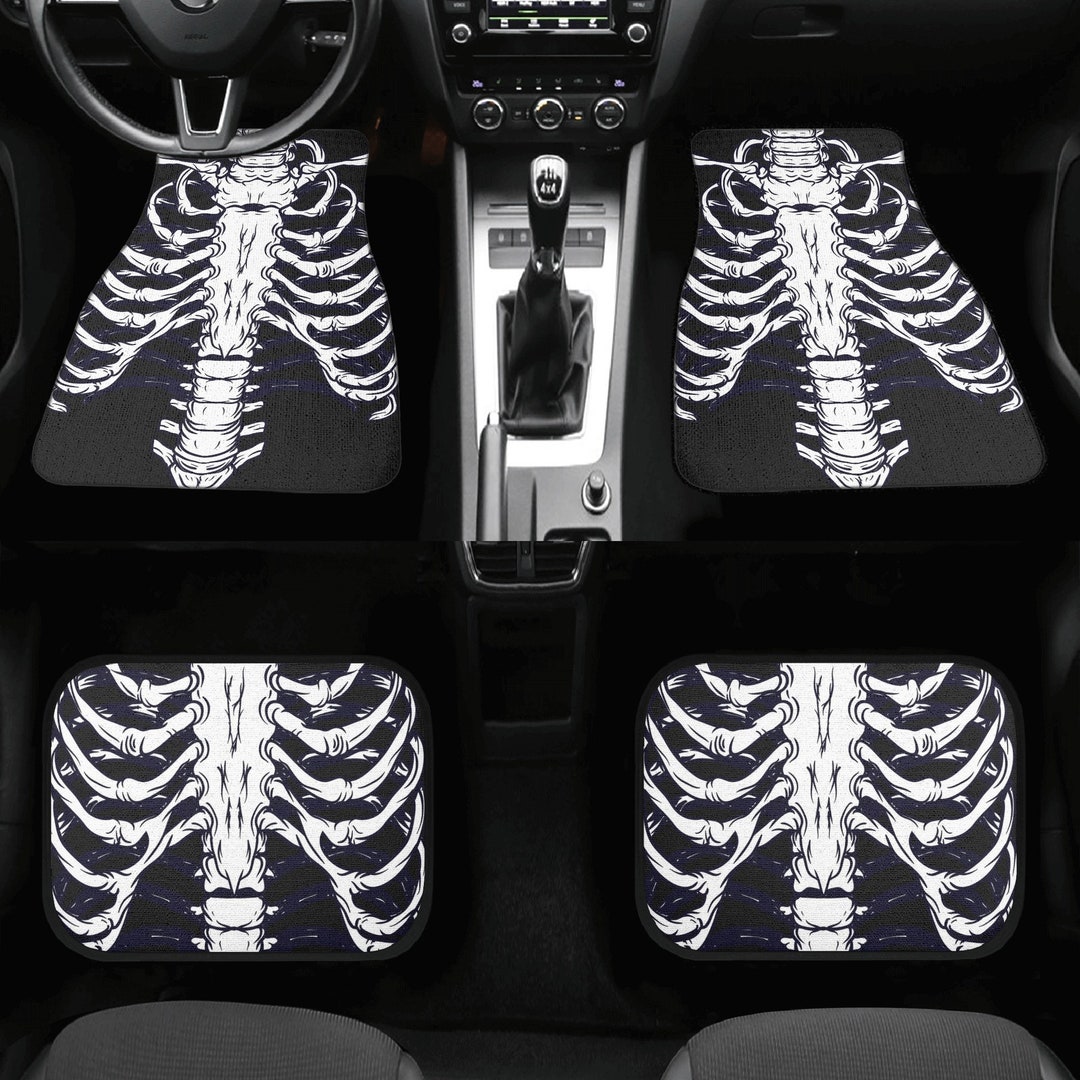 Kawaii Goth Halloween Ribcage Car Floor Mats, Spooky Skeleton Bones Car ...