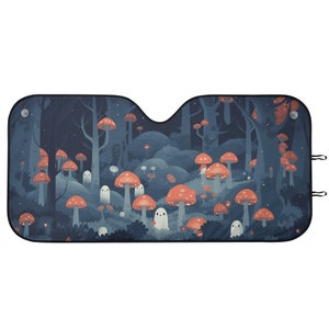 Red Mushroom Forest Cute Little Ghost Car Sunshade Windshield Cover ...