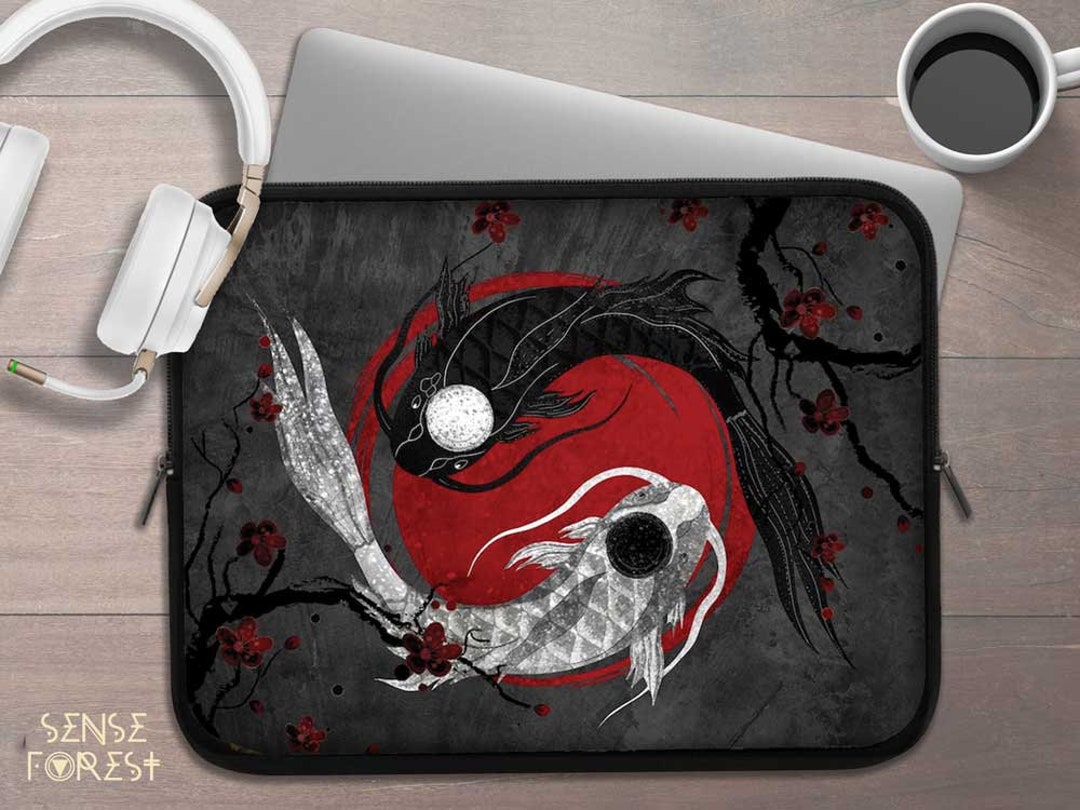 Yinyang Koi Fish Japanese Aesthetic Laptop Sleeve, Ukiyoe Art Laptop ...