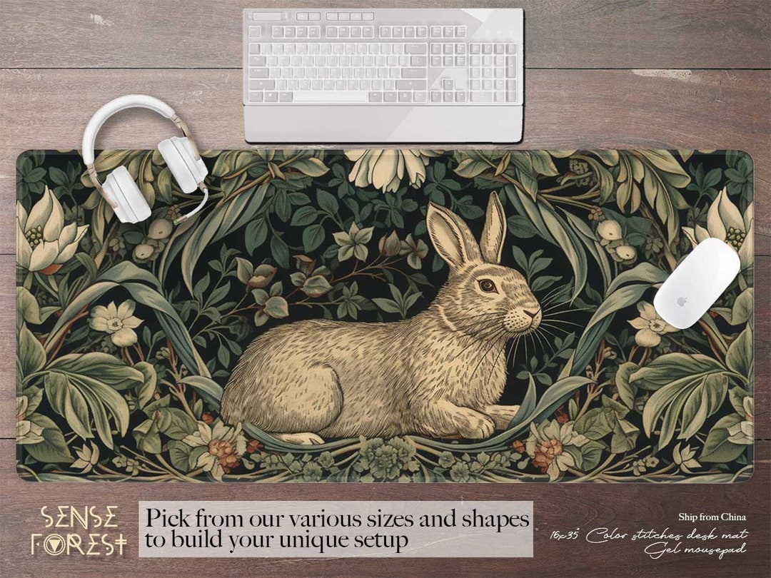 Victorian Green Botanical Rabbit PU Leather Desk Mat Cute, Forest ...