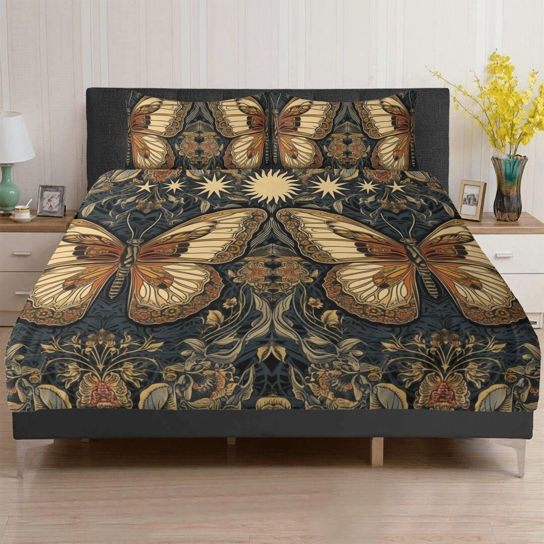 Dark Cottagecore Maximalist Butterfly 3 Pcs Beddings, Boho Celestial ...