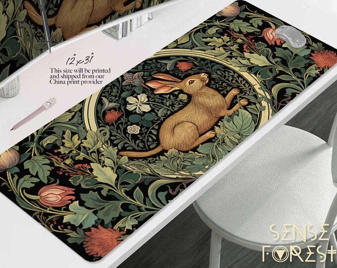 Retro Rabbit Forest Renaissance Desk Mat RGB, Extra Large XXL Green ...