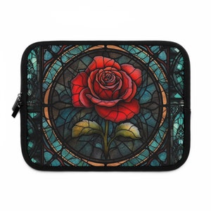 Medieval Gothic Stained Glass Rose Art Laptop Sleeve, Goth Laptop Case ...