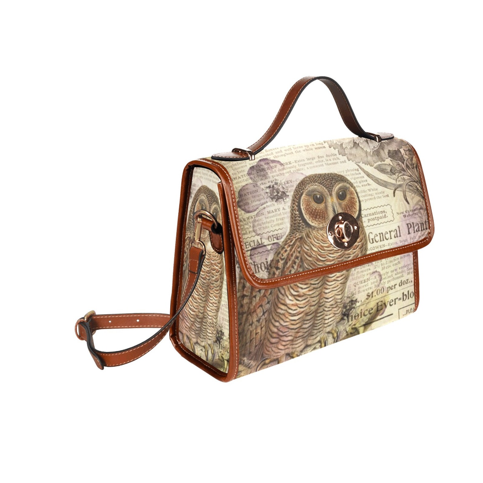 Cottagecore Owl Bag Canvas Satchel Botanical Women Crossed - Etsy
