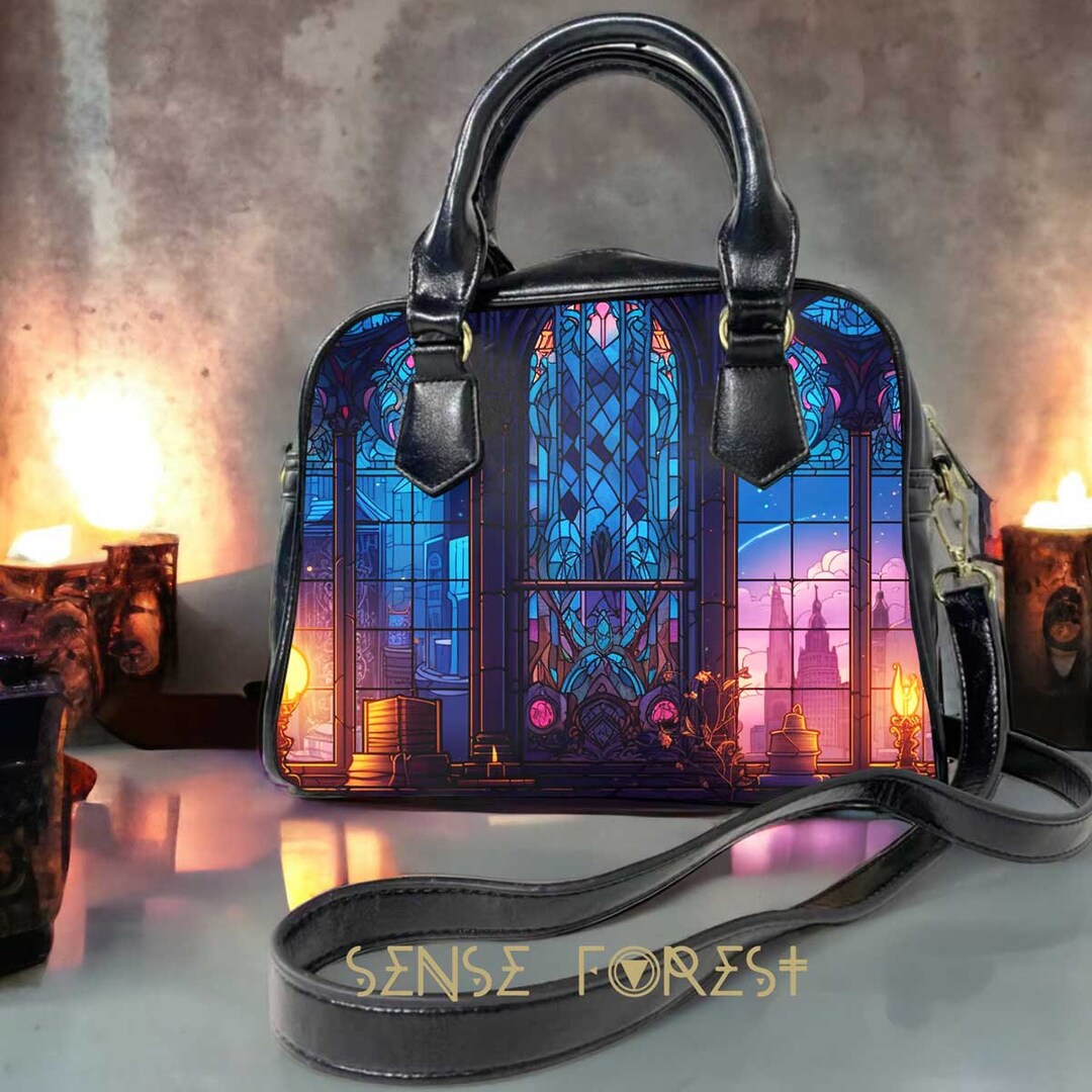 Stained Glass Gothic Cathedral Mosaic Window Bowler Handbag, Dark ...