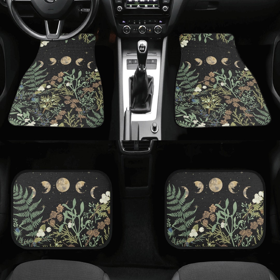 Dark Cottagecore Pine Fern Forest Moon Phase Car Floor Mats, Green ...
