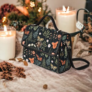 Whimsical Cottagecore Canvas Satchel Bag, Moth and Butterfly Crossbody ...