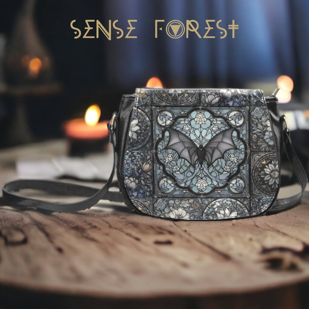 Gothic Stained Glass Bat Saddle Bag, Medieval Goth Crossbody Vegan ...