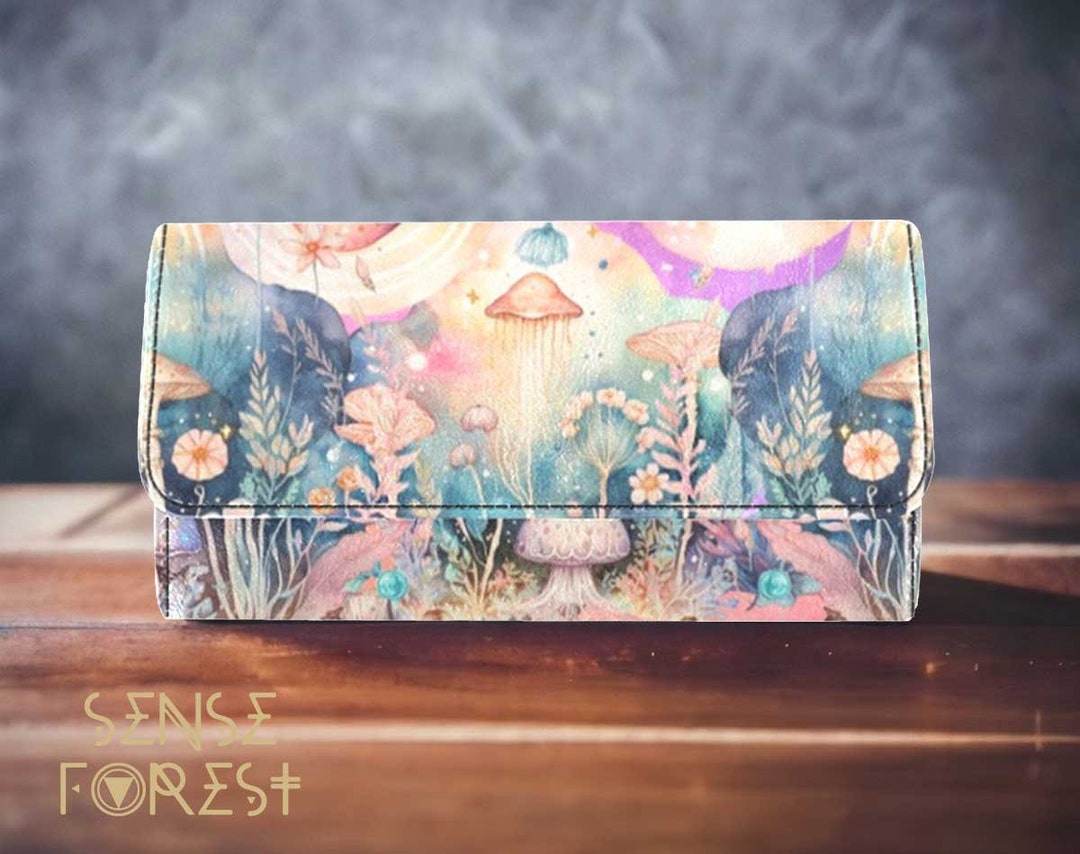 Dreamy Mushroom Forest Trifold Wallet, Cute Cottagecore Vegan Leather ...