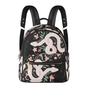 Boho Floral Pink Snake Black Mini Backpack, Whimsy Goth Dark ...