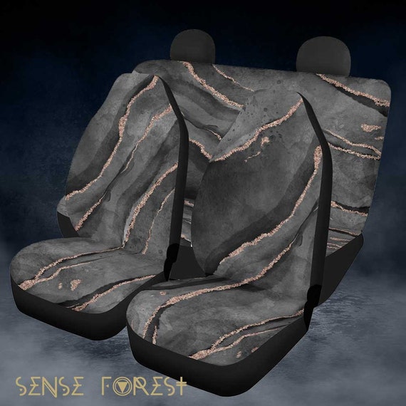 Dark Grey Watercolor Rose Gold Glitter Marble Print Car Seat Cover Front Back Seat Cover Agate Car Headrest Interior Decor Car Accessory Etsy