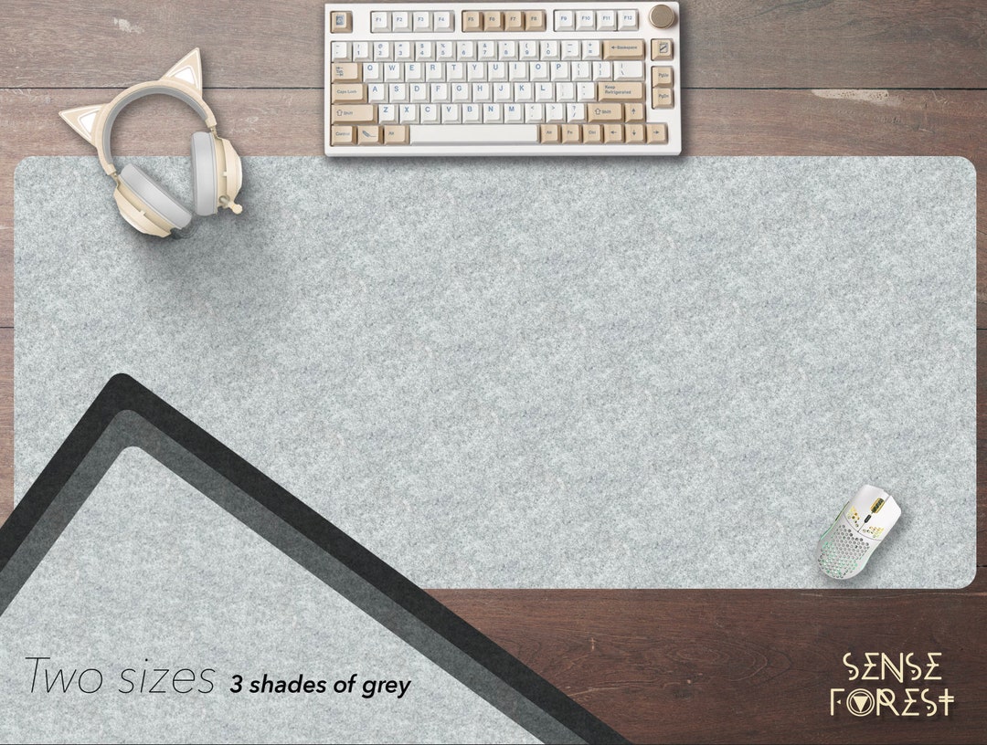 Minimalist XXL Felt Wool Desk Mat, Solid Color Grey Gaming Felt Mouse ...