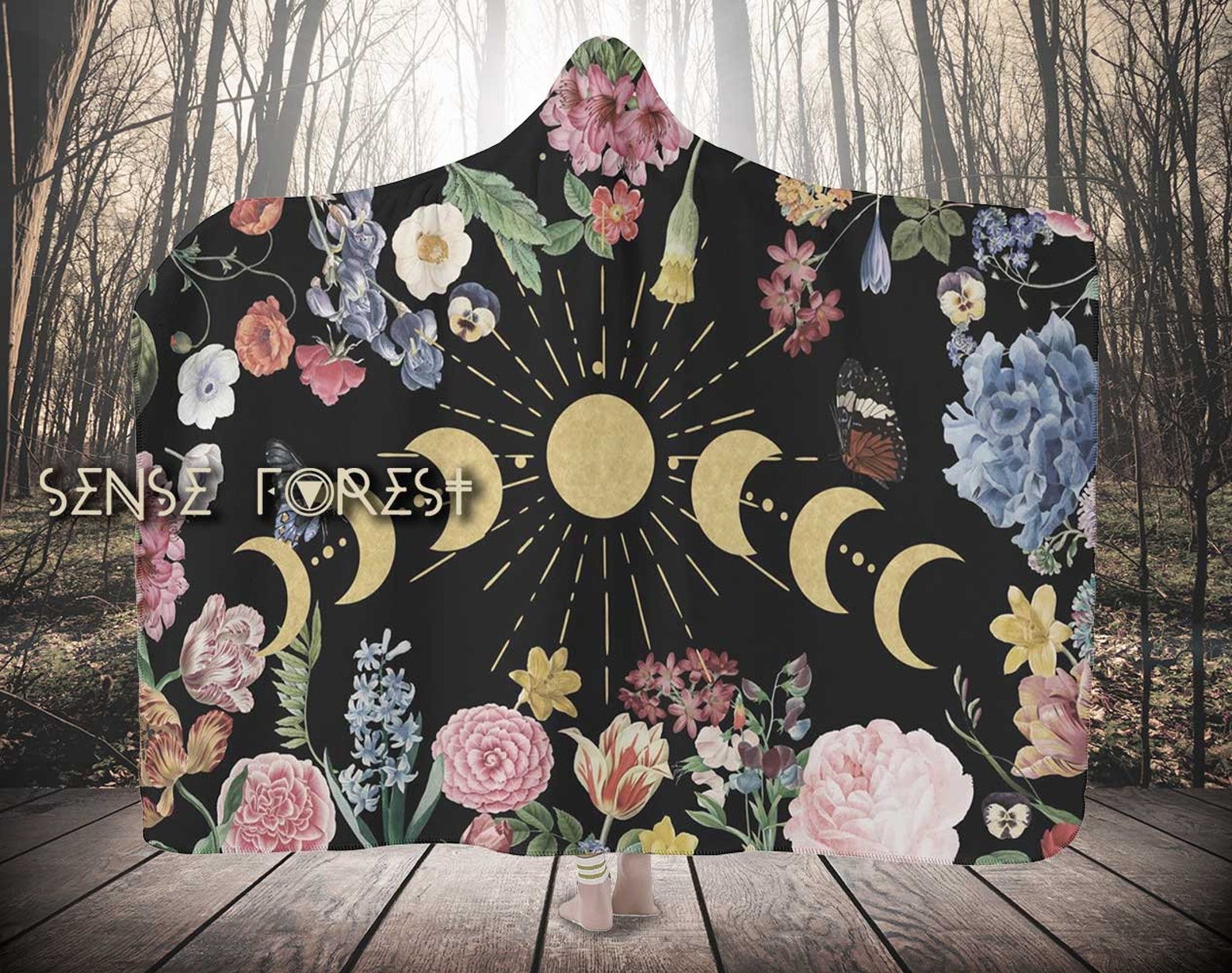 Cottagecore Moon Floral Hooded Blanket Maximalist Witchy - Etsy