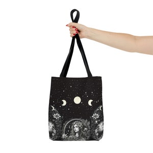 Black Wicca Witchcraft Celestial Moon Boho Witchy Tote Bag, Spiritual ...