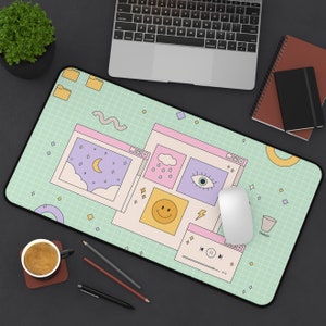 Kawaii Mint Green Lofi Vaporwave Gaming Mousepad, Kawaii Extended Desk ...