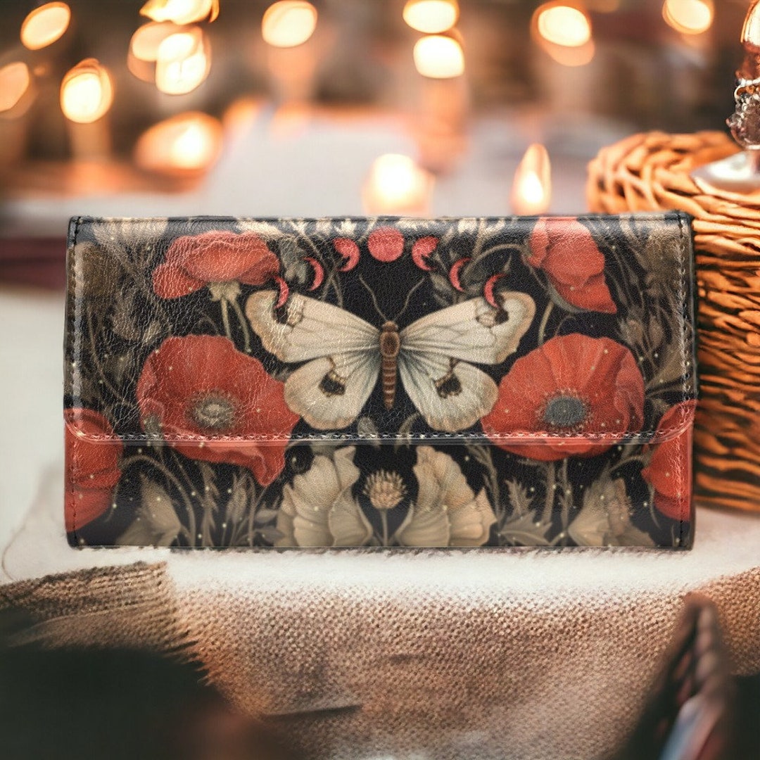 Gothic Stained Glass Red Rose Tri-fold Wallet, Whimsigoth Medieval ...