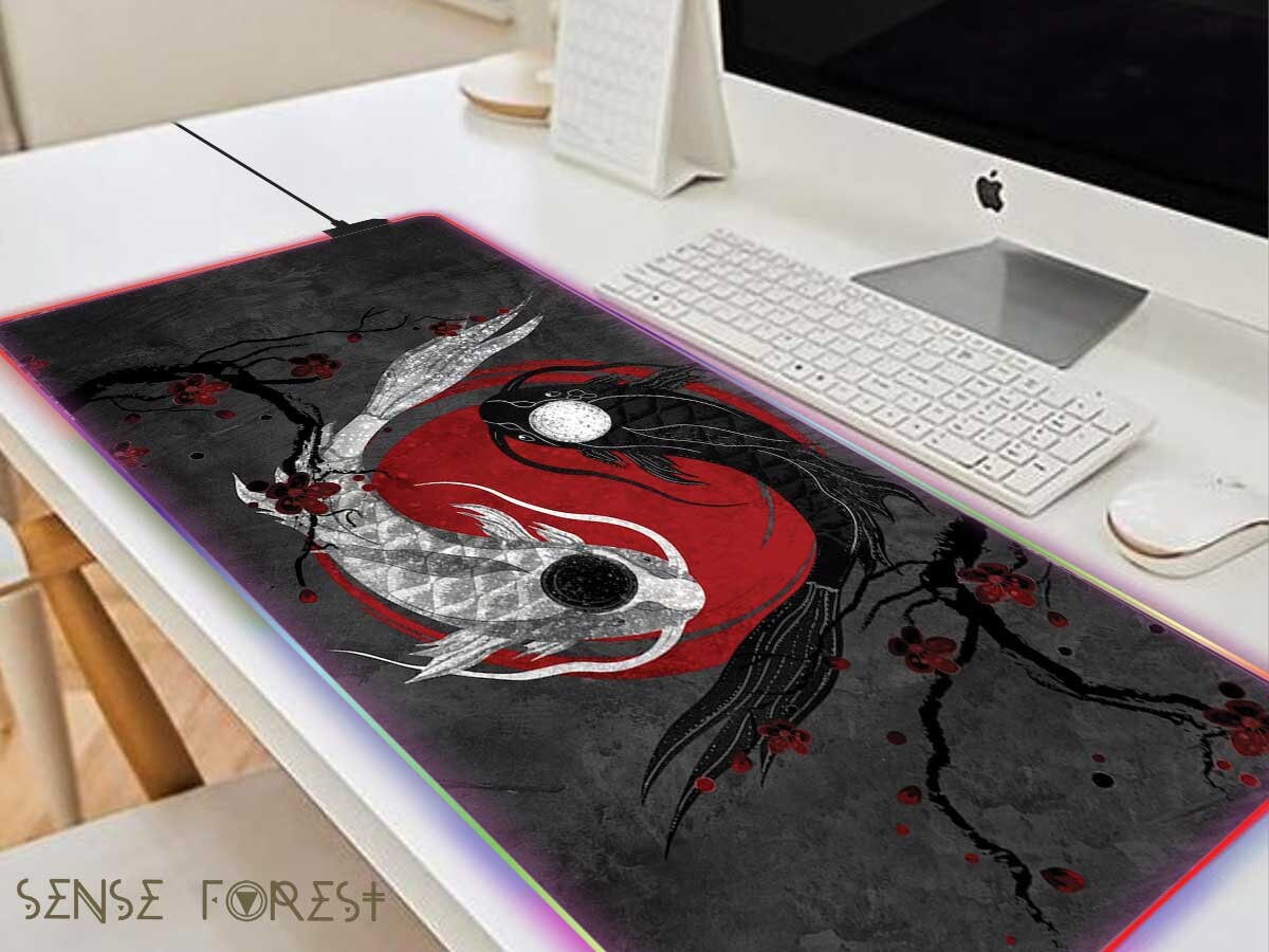 Japanese Koi Fish Desk Mat Ying Yang Koi Japan Sun Art Black - Etsy Canada