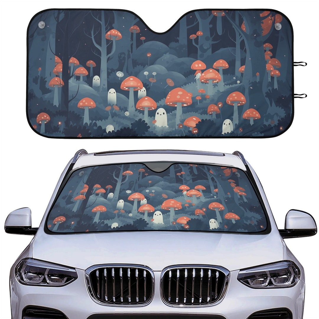 Red Mushroom Forest Cute Little Ghost Car Sunshade Windshield Cover ...