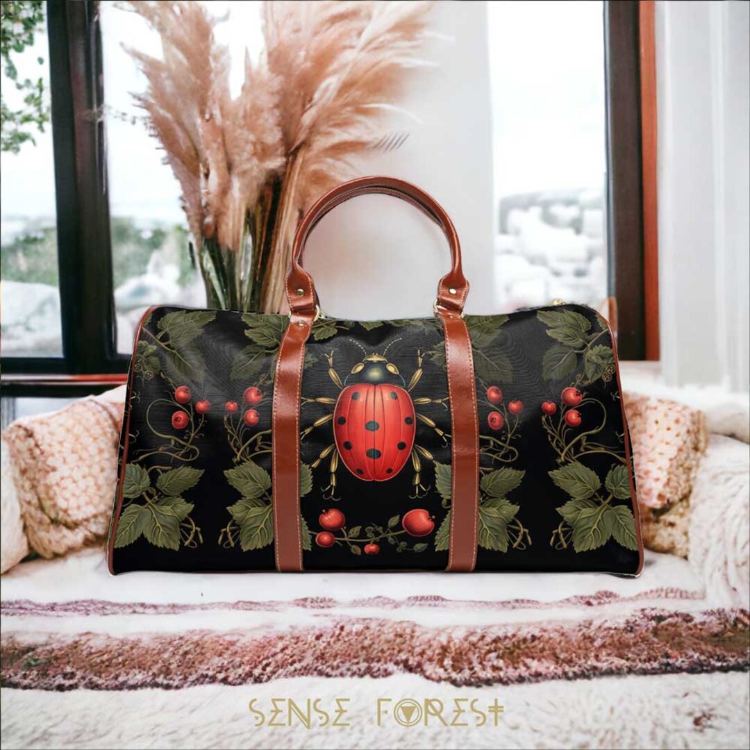 Cottagecore Ladybug Forest Waterproof Travel Bag, Botanical Insect ...