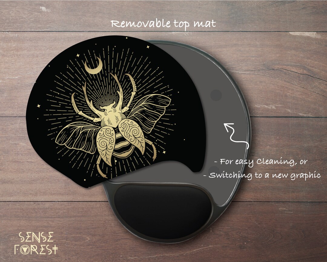 Boho Moon Beetle Ergonomic Gel Pad Mouse Pad, Mystical Insect Mouse Mat ...